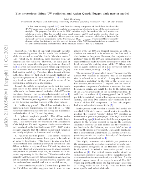 (PDF) The mysterious diffuse UV radiation and axion quark nugget dark ...
