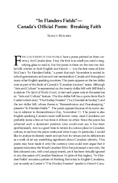 (PDF) In Flanders Fields" — Canada's Official Poem: Breaking Faith