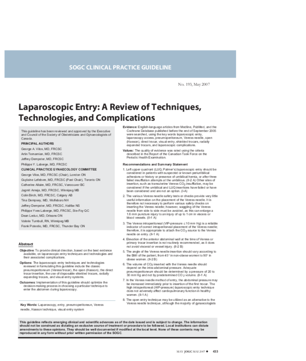 (PDF) Laparoscopic entry: a review of techniques, technologies, and ...