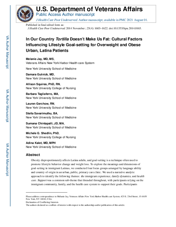 (PDF) In Our Country Tortilla Doesn’t Make Us Fat: Cultural Factors ...