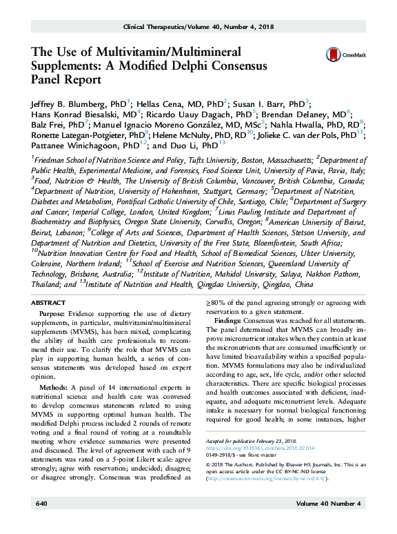 (PDF) The Use of Multivitamin/Multimineral Supplements: A Modified ...