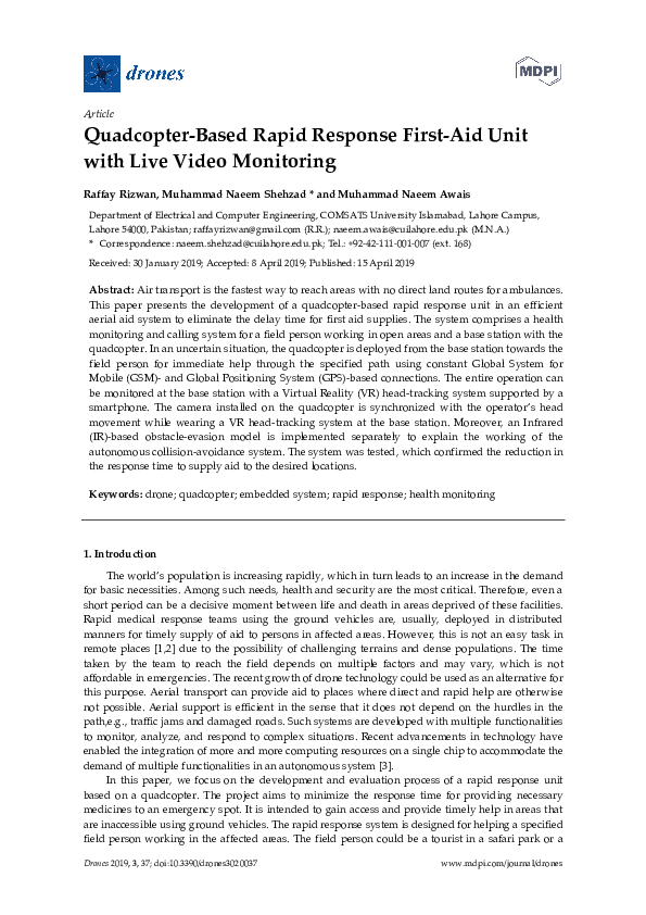 (PDF) Quadcopter-Based Rapid Response First-Aid Unit with Live Video ...