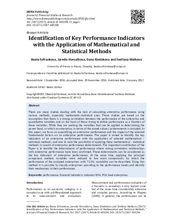 (PDF) Identification of Key Performance Indicators with the Application ...
