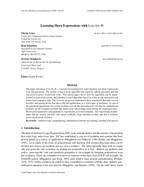(PDF) Learning Horn Expressions with LOGAN-H