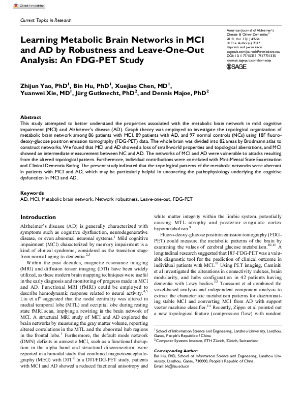 (PDF) Learning Metabolic Brain Networks in MCI and AD by Robustness and ...