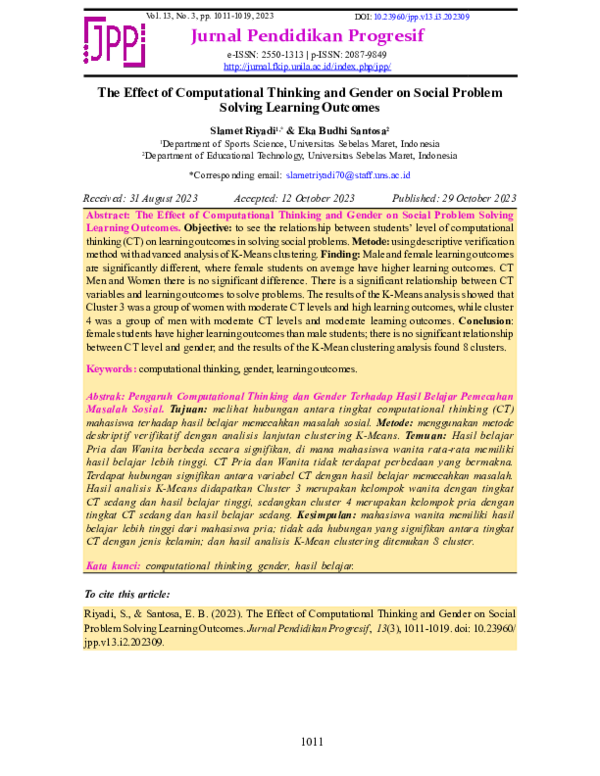 (PDF) The Effect of Computational Thinking and Gender on Social Problem Solving Learning Outcomes