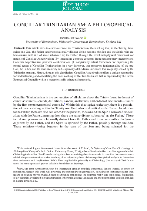 (PDF) Conciliar Trinitarianism: A Philosophical Analysis