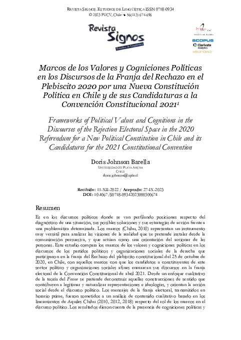 (PDF) Marcos de los Valores y Cogniciones Políticas en los Discursos de la Franja del Rechazo en ...