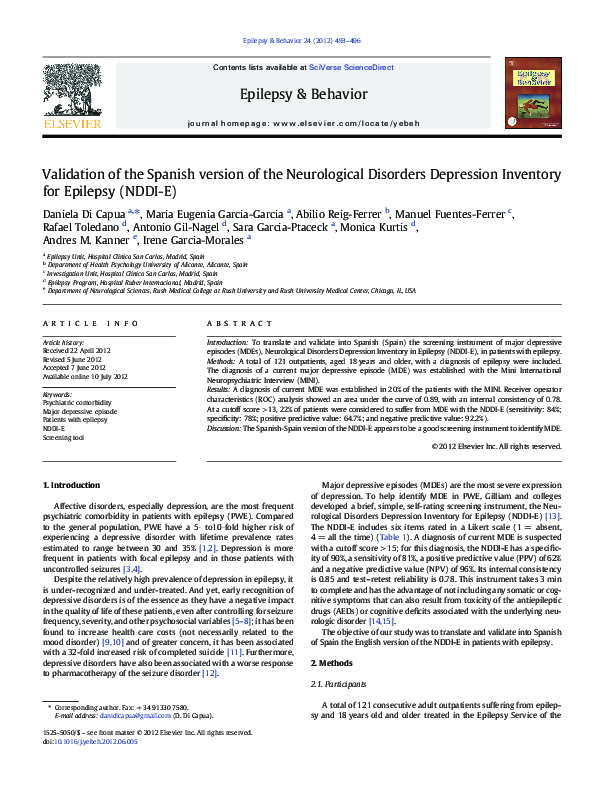 (PDF) Validation of the Spanish version of the Neurological Disorders ...