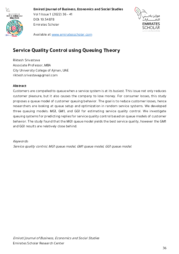(PDF) Service Quality Control using Queuing Theory