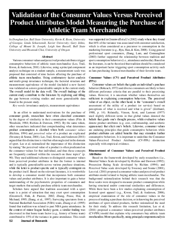 (PDF) Validation of the Consumer Values versus Perceived Product ...