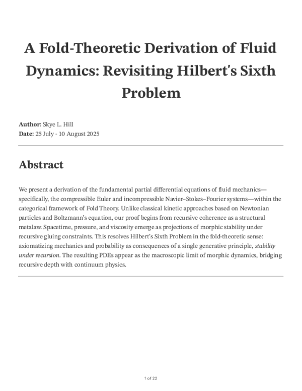 (PDF) A Fold-Theoretic Derivation of Fluid Dynamics: Revisiting Hilbert ...