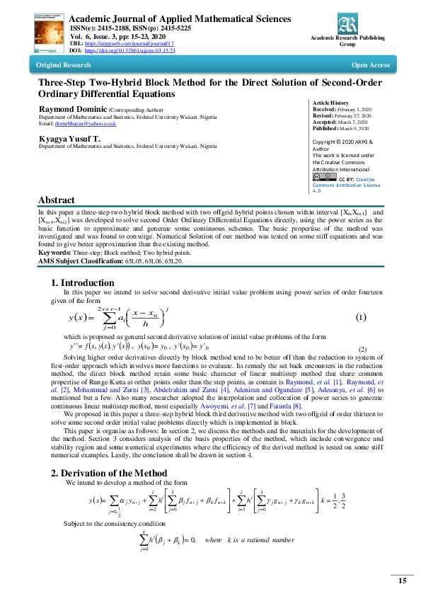 (PDF) Three-Step Two-Hybrid Block Method for the Direct Solution of ...