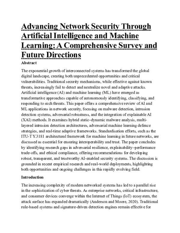(PDF) Advancing Network Security Through Artificial Intelligence and Machine Learning: A ...