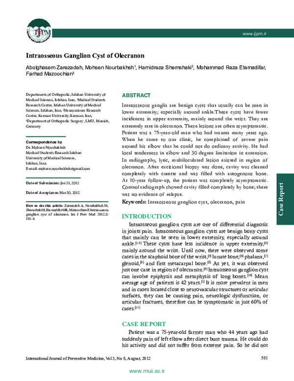 (PDF) Intraosseous ganglion cyst of olecranon