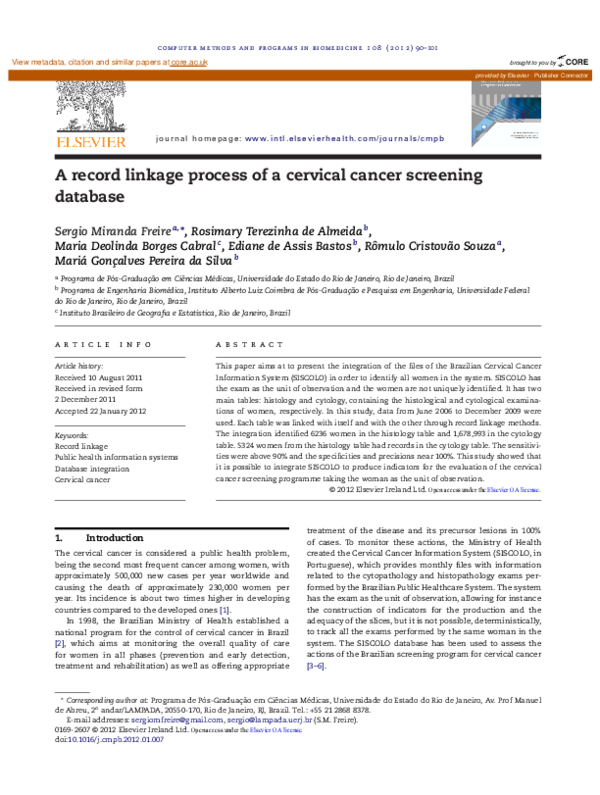 (PDF) A record linkage process of a cervical cancer screening database