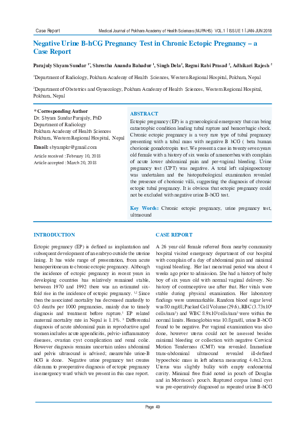 (PDF) Negative Urine B-hCG Pregnancy Test in Chronic Ectopic Pregnancy ...