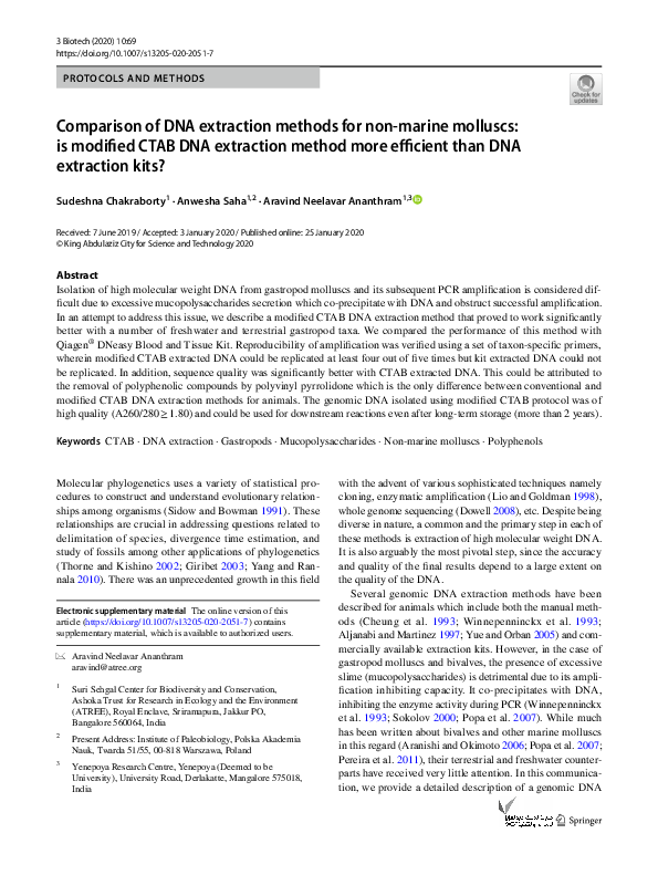 (PDF) Comparison of DNA extraction methods for non-marine molluscs: is ...