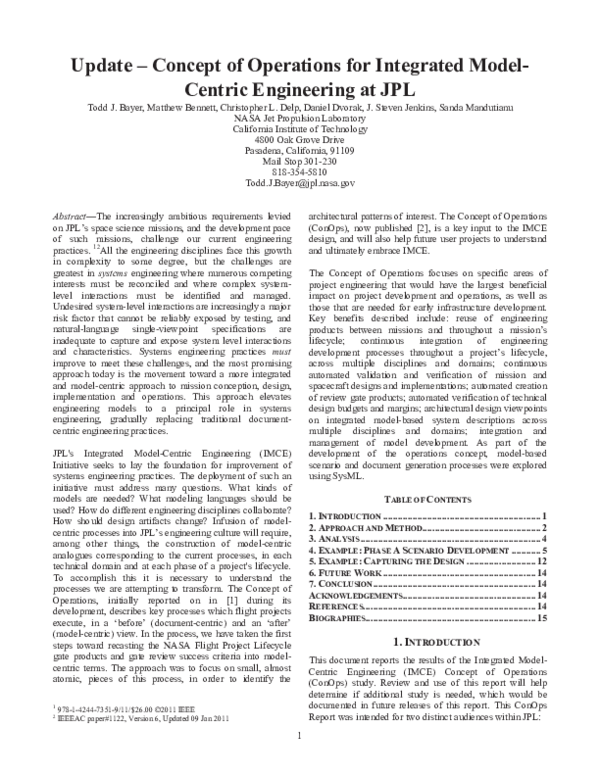 (PDF) Update - concept of operations for Integrated Model-Centric Engineering at JPL