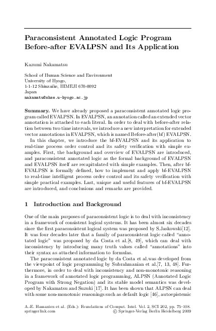 (PDF) Paraconsistent Annotated Logic Program Before-after EVALPSN and Its Application