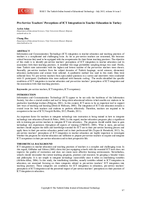 (PDF) Pre-Service Teachers' Perceptions of ICT Integration in Teacher ...