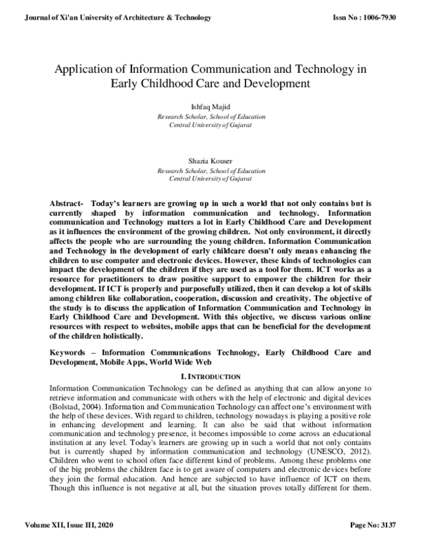 (PDF) Application of Information Communication and Technology in Early ...