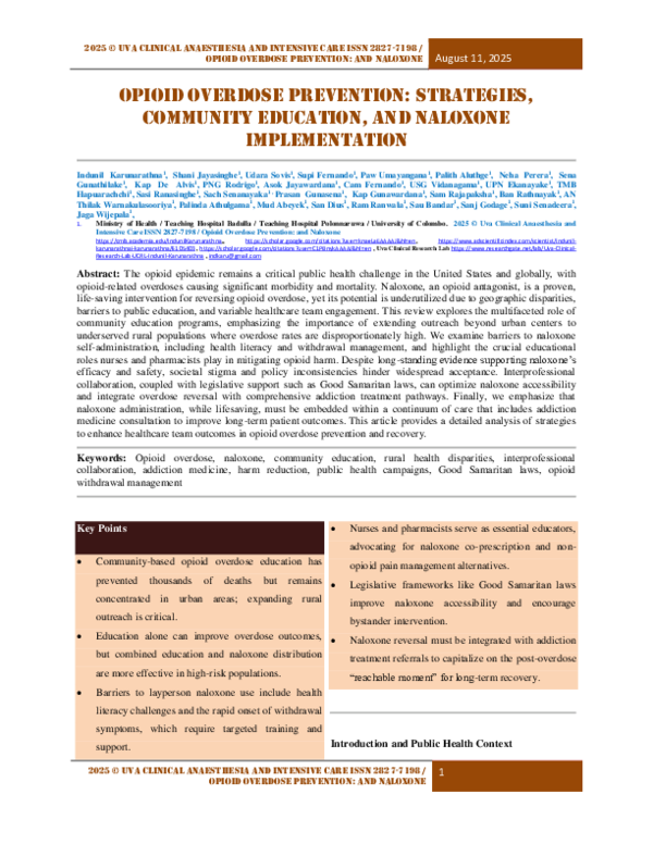 (PDF) Opioid Overdose Prevention Strategies Community Education and ...