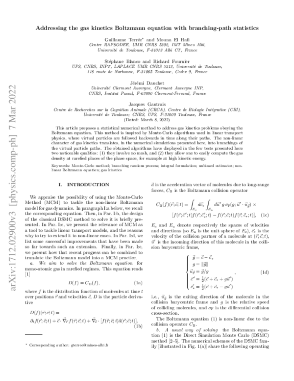 (PDF) Addressing the gas kinetics Boltzmann equation with branching ...