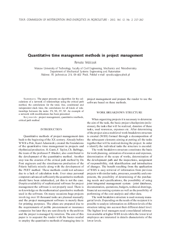 (PDF) Quantitative time management methods in project management