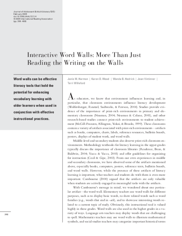 (PDF) Interactive Word Walls: More Than Just Reading the Writing on the ...