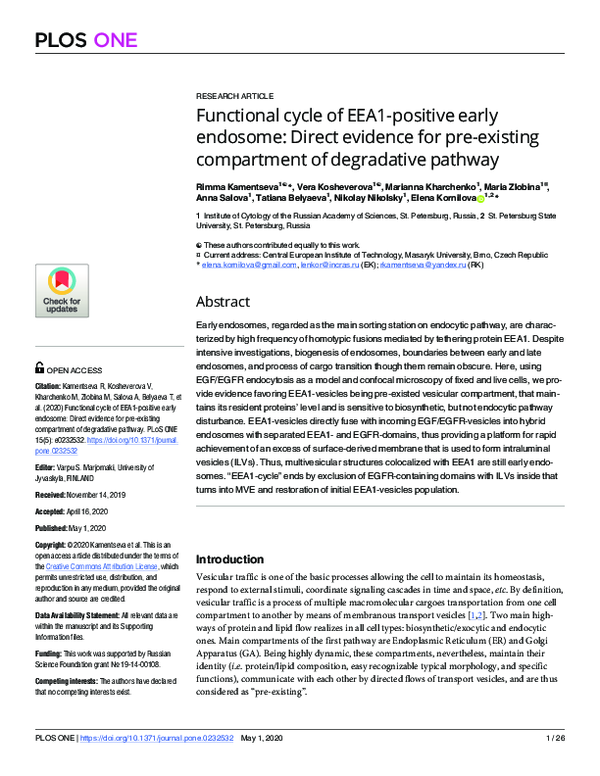 (PDF) Functional cycle of EEA1-positive early endosome: Direct evidence ...