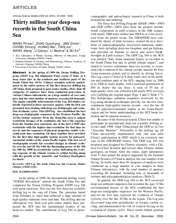 (PDF) Thirty million year deep sea records in the South China Sea