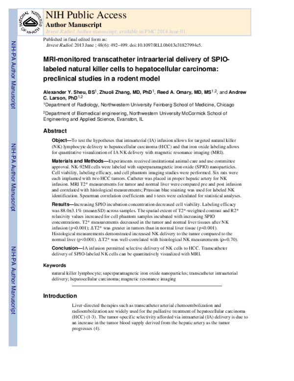 (PDF) MRI-Monitored Transcatheter Intra-Arterial Delivery of SPIO ...