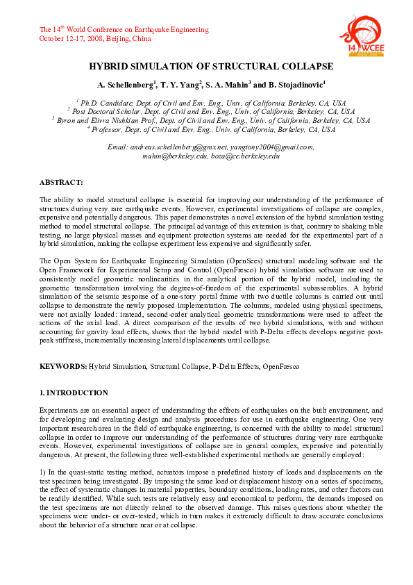 (PDF) Hybrid Simulation of Structural Collapse
