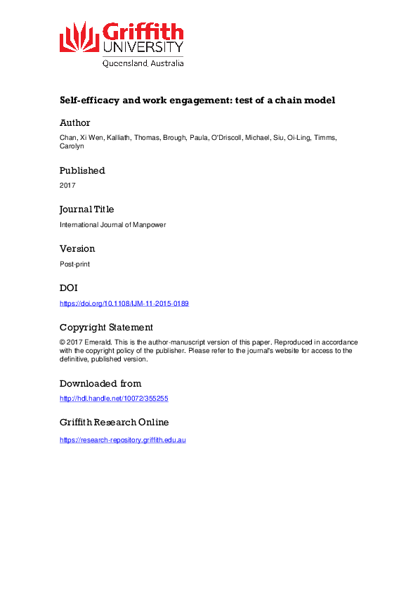 (PDF) Self-efficacy and work engagement: test of a chain model