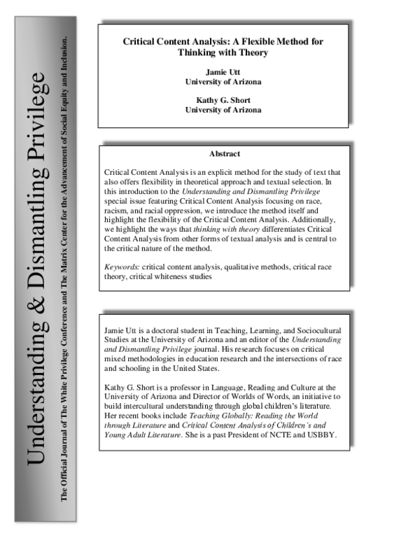 Pdf Critical Content Analysis A Flexible Method For Thinking With Theory