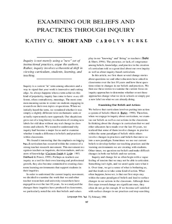 (PDF) Examining Our Beliefs and Practices through Inquiry
