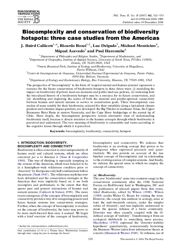 (PDF) Biocomplexity and conservation of biodiversity hotspots: three ...