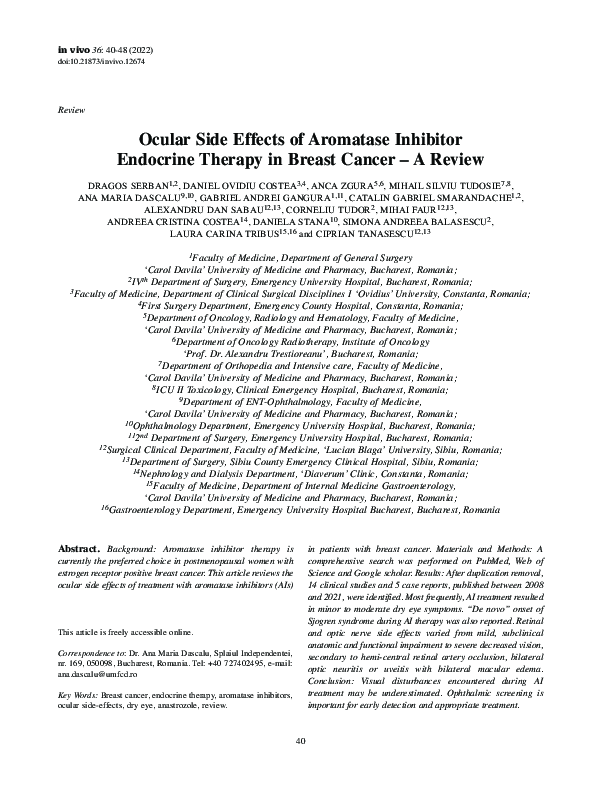 (PDF) Ocular Side Effects of Aromatase Inhibitor Endocrine Therapy in ...