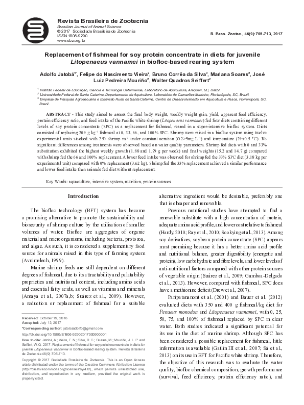 (PDF) Replacement of fishmeal for soy protein concentrate in diets for juvenile Litopenaeus ...