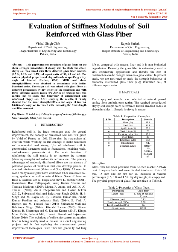 (PDF) Evaluation of Stiffness Modulus of Soil Reinforced with Glass Fiber