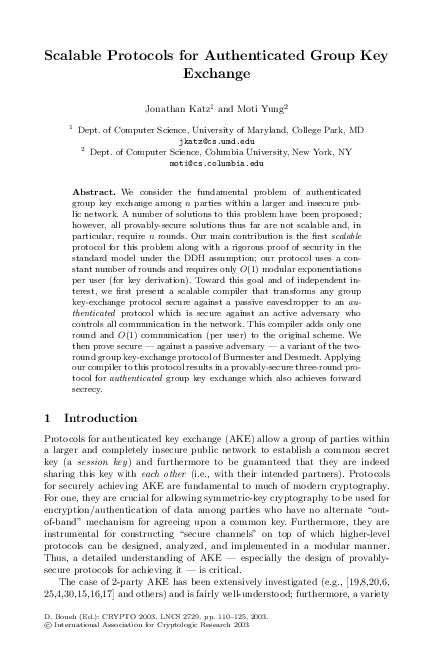 (PDF) Scalable Protocols for Authenticated Group Key Exchange