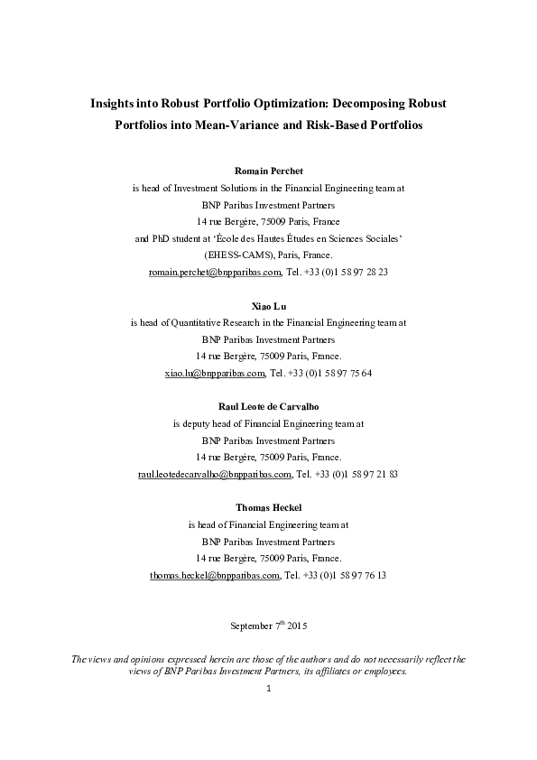 (PDF) Insights into Robust Portfolio Optimization: Decomposing Robust ...