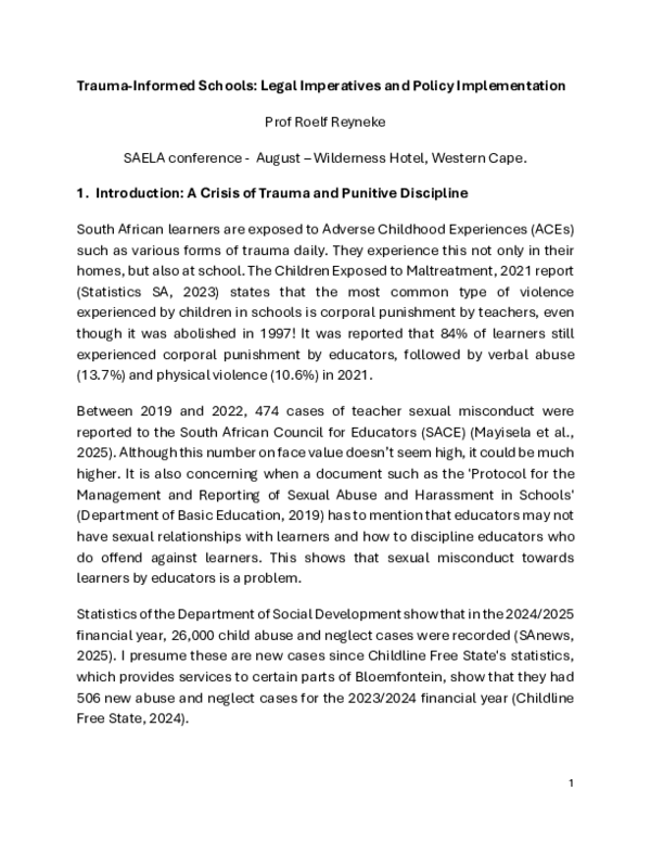 (PDF) Trauma-Informed Schools: Legal Imperatives and Policy Implementation