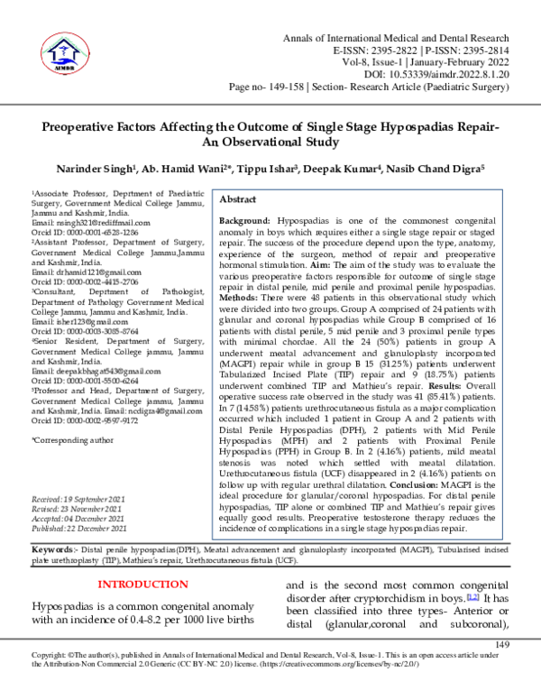 (PDF) Preoperative Factors Affecting the Outcome of Single Stage ...