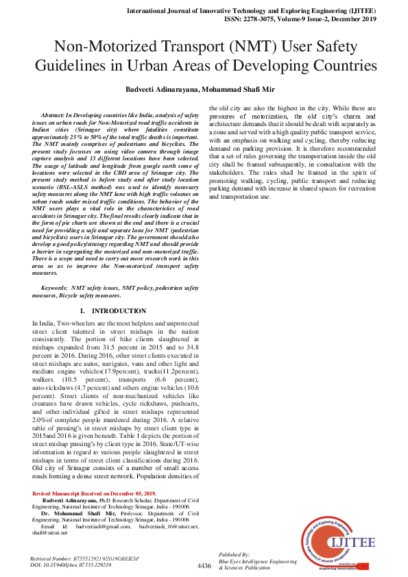 (PDF) Non-Motorized Transport (NMT) User Safety Guidelines in Urban ...