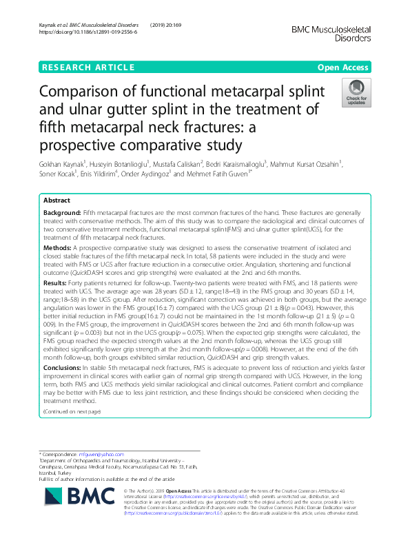 (PDF) Comparison of functional metacarpal splint and ulnar gutter ...