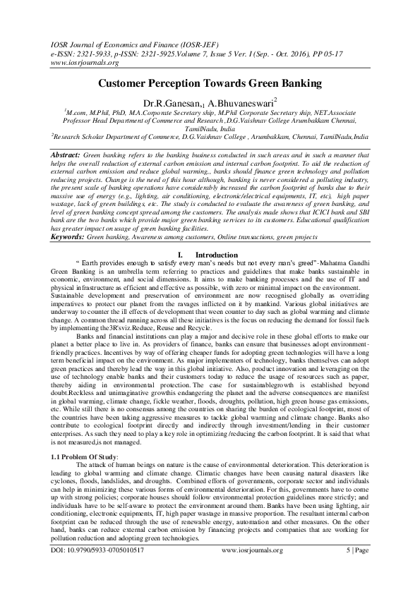 (PDF) Customer Perception Towards Green Banking