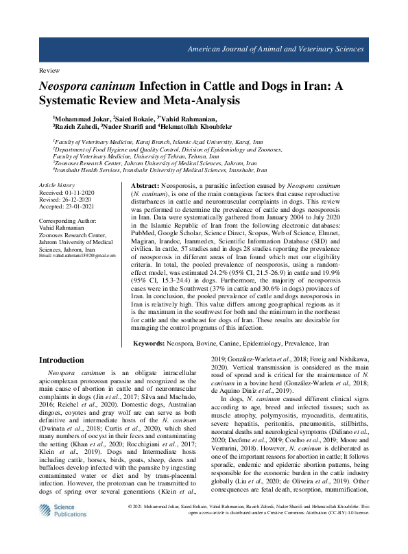 (PDF) Neospora caninum Infection in Cattle and Dogs in Iran: A ...