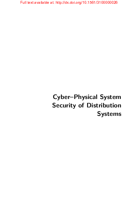 (PDF) Cyber–Physical System Security of Distribution Systems